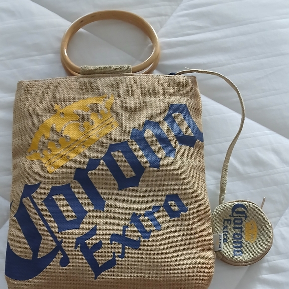 Corona | Bags | Corona Extra Burlap Tote With Wooden Handles | Poshmark